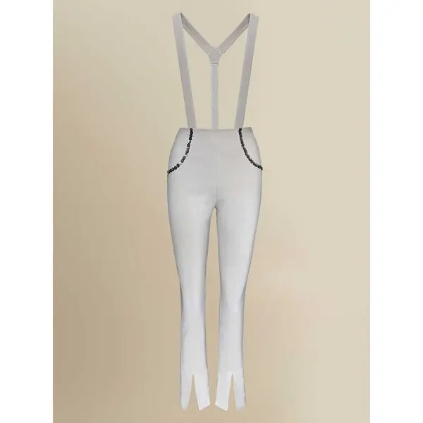 CONTESSA MILLS Slim-fit Flared Trousers With Removable Suspenders - Grey