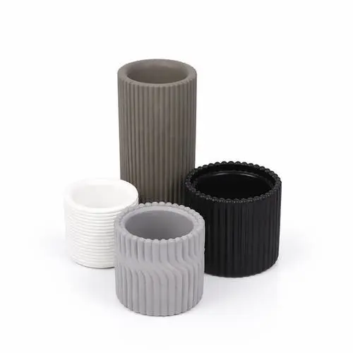 JONATHAN Y Noa Modern Minimalist Handmade Concrete Fluted Cylinder Planter Set - Dark Gray