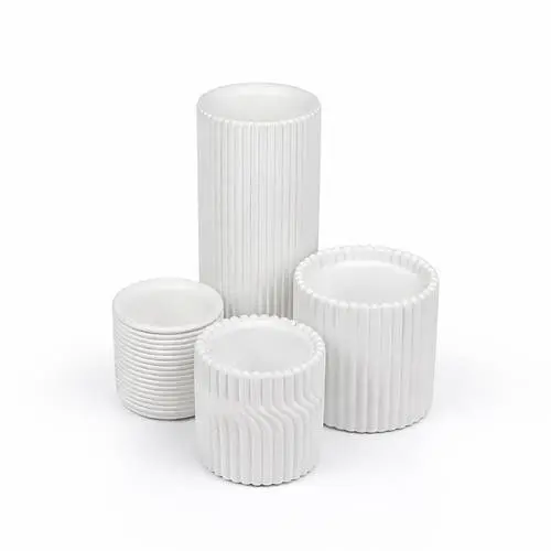 JONATHAN Y Noa Modern Minimalist Handmade Concrete Fluted Cylinder Planter Set - White
