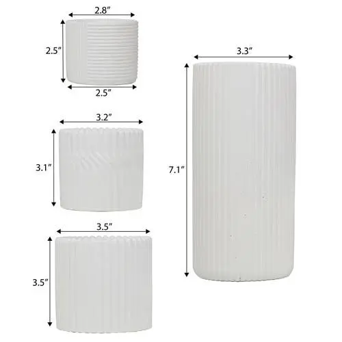 JONATHAN Y Noa Modern Minimalist Handmade Concrete Fluted Cylinder Planter Set - White