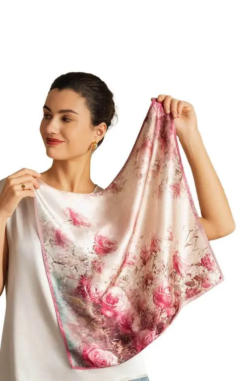 SILKSILKY Pure Silk Delicate Square Scarf - Medium Pink