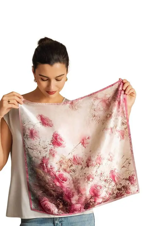 SILKSILKY Pure Silk Delicate Square Scarf - Medium Pink