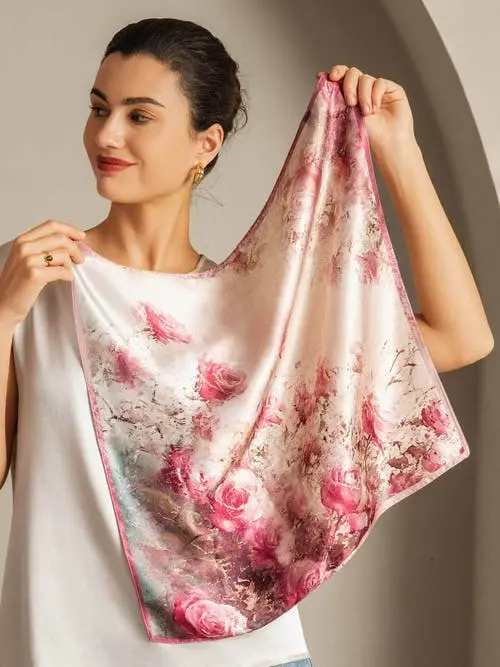 SILKSILKY Pure Silk Delicate Square Scarf - Medium Pink