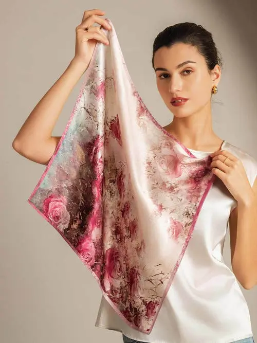 SILKSILKY Pure Silk Delicate Square Scarf - Medium Pink