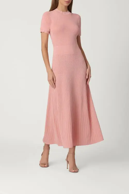 Shoshanna Fine Gauge Shimmer Knit Darby Dress - Soft Peach