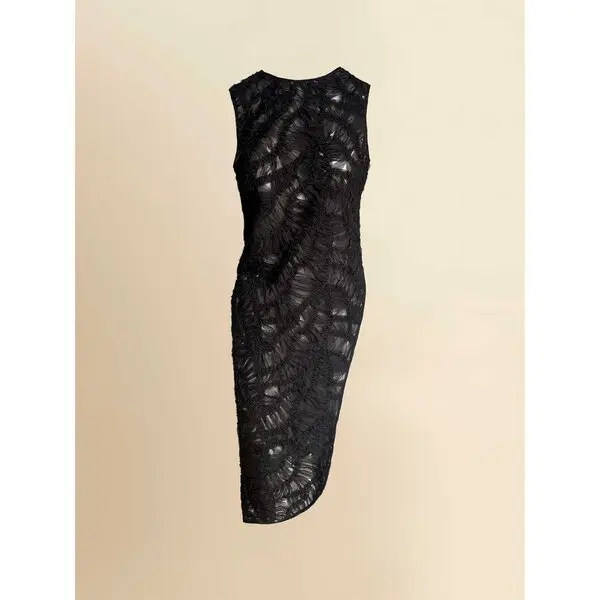 CONTESSA MILLS Fleur Sheer Italian Lace Asymmetrical Sleeveless Top - Black