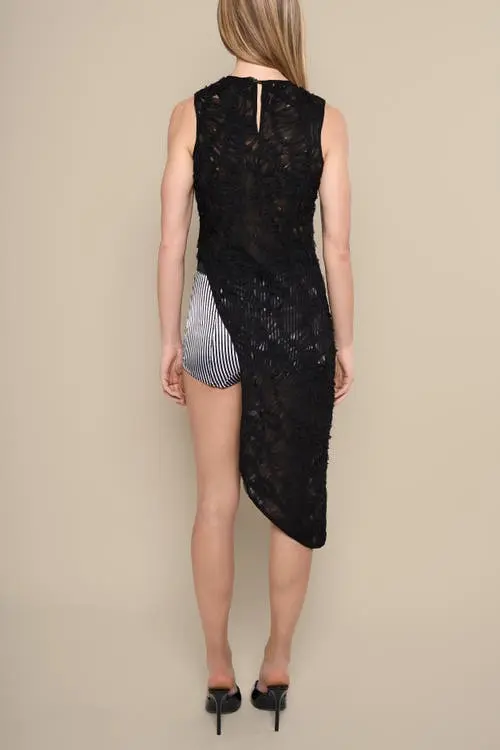 CONTESSA MILLS Fleur Sheer Italian Lace Asymmetrical Sleeveless Top
