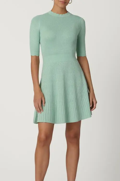 Shoshanna Fine Gauge Shimmer Knit Warren Mini Dress - Soft Mint