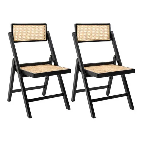 JONATHAN Y Theo Mid-century Vintage Wood Rattan Folding Chair With Adjustable Back - Black