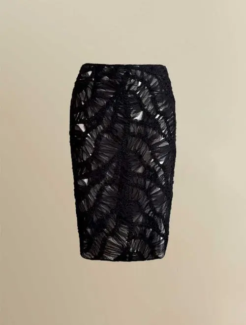 CONTESSA MILLS Abstract Lace Midi Pencil Skirt