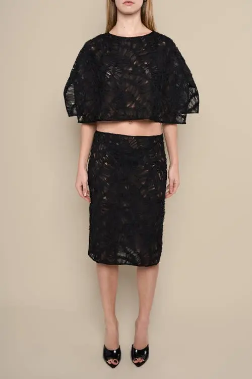 CONTESSA MILLS Abstract Lace Midi Pencil Skirt