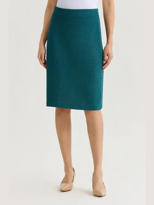 Misook Tonal Grid Straight Knit Skirt - Spruce