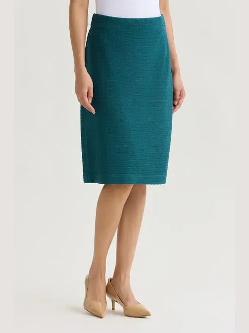 Misook Tonal Grid Straight Knit Skirt - Spruce