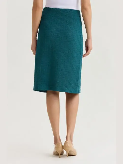 Misook Tonal Grid Straight Knit Skirt - Spruce