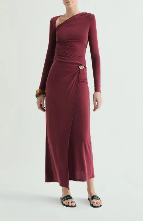 SCALPERS Midi Cupro Skirt With Brooch