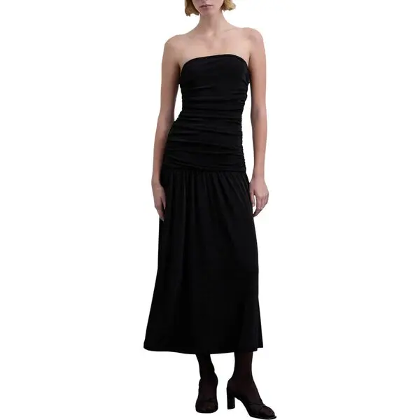 SCALPERS Gathered Knit Midi Dress - Black