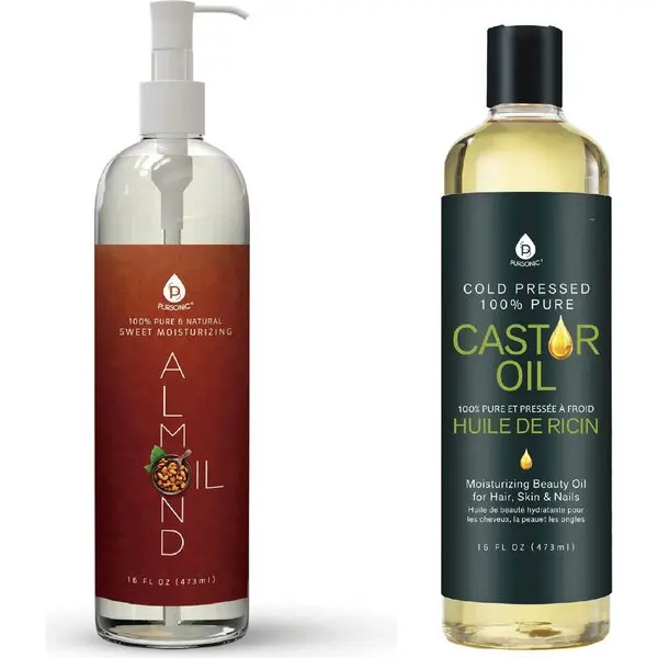 PURSONIC Cold-pressed 100% Pure Castor Oil & 100% Natural Sweet Almond Oil - White