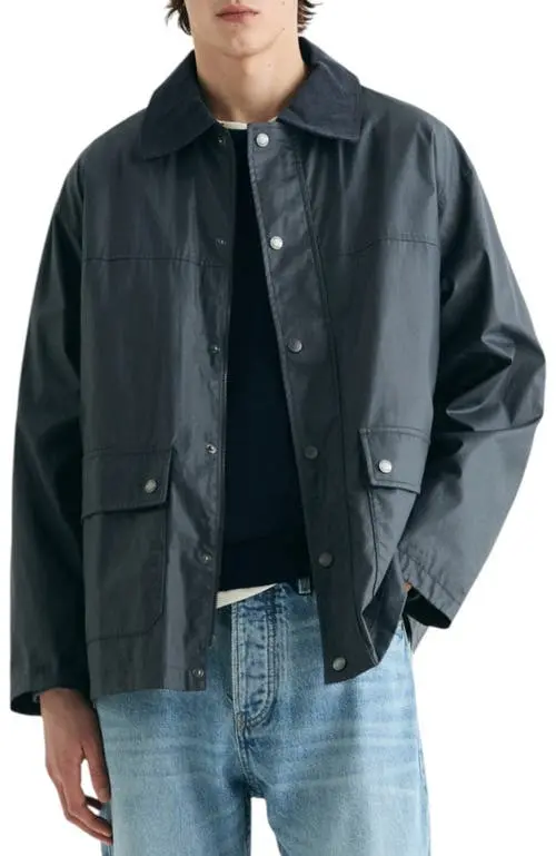 SCALPERS Waxed Cotton Jacket With Snaps - Darknavy