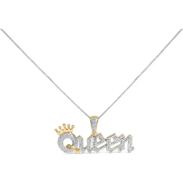 HAUS OF BRILLIANCE 14k Yellow Gold Plated Sterling Silver 1/10 Cttw Diamond "queen" Pendant Necklace - Yellow Gold Over Silver