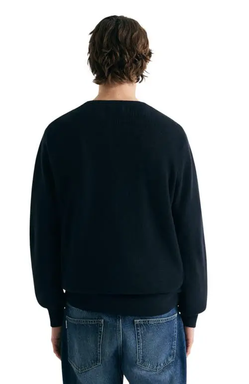 SCALPERS Textured Knit Cotton Sweater - Navy