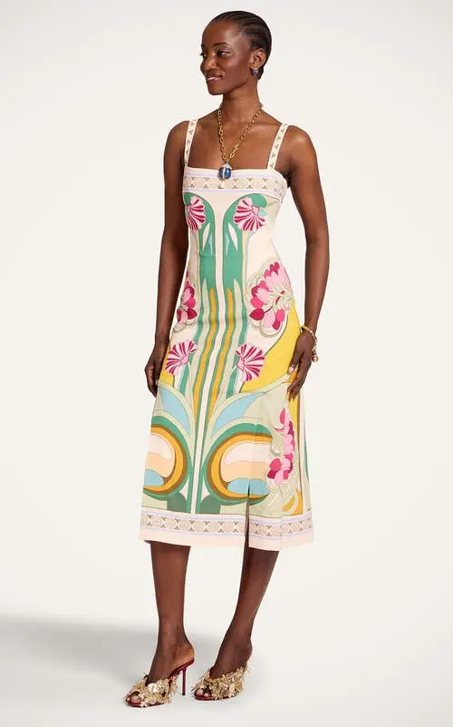 La DoubleJ Tulip Print Midi Dress - Tulip Placée Green