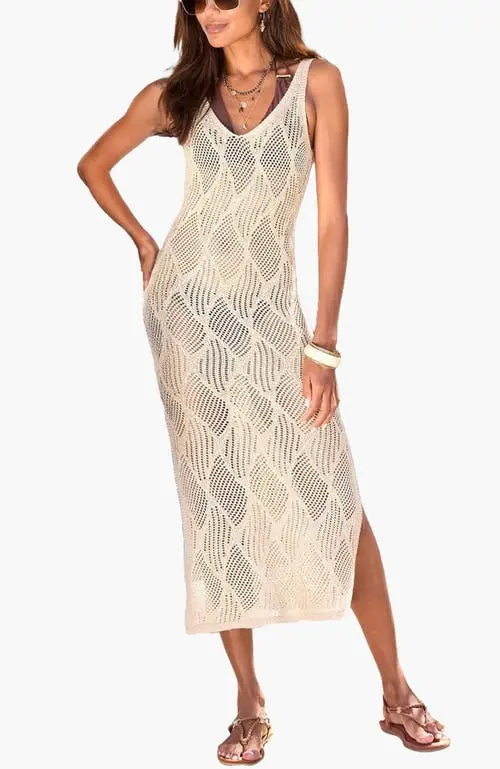 LASCANA Crochet Midi Dress Cover Up - Beige Gold