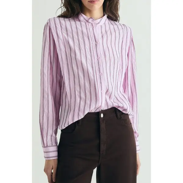 SCALPERS Striped Shirt With Shoulder Pad Effect - Pinkstripes
