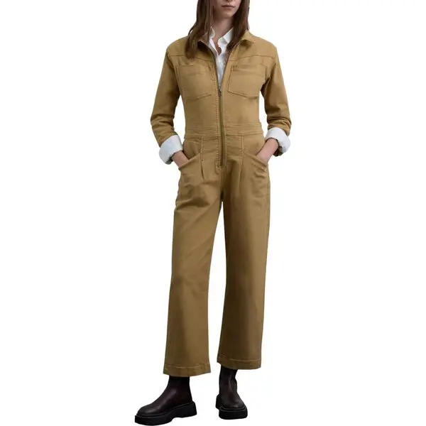 SCALPERS Straight Cut Wide Leg Jumpsuit With Front Zipper - Mustard