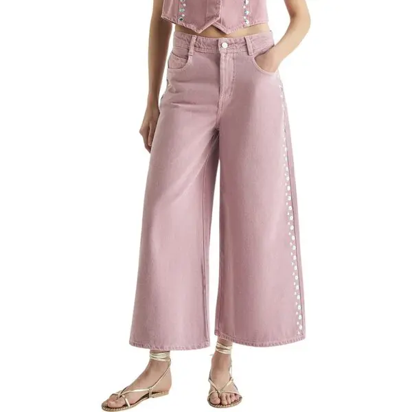 SCALPERS Studded Wide Leg Denim Jeans - Lightpink