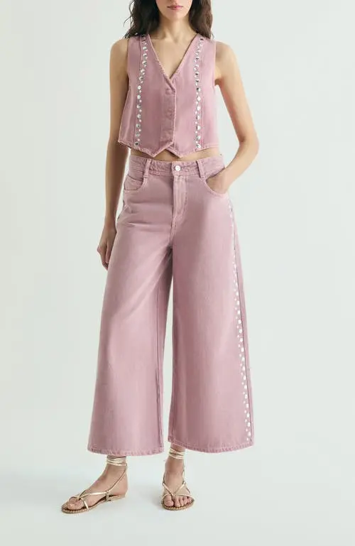 SCALPERS Studded Wide Leg Denim Jeans - Lightpink
