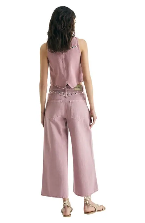 SCALPERS Studded Wide Leg Denim Jeans - Lightpink