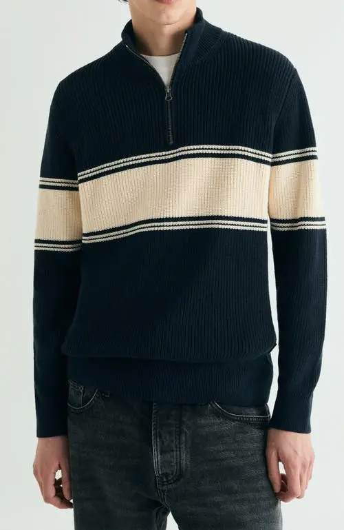 SCALPERS Striped Knit Turtleneck Sweater - Navy