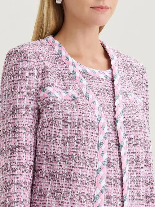 Misook Tailored Braided Trim Tweed Knit Jacket