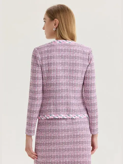 Misook Tailored Braided Trim Tweed Knit Jacket