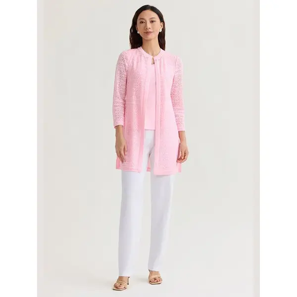 Misook Heritage Tonal Burnout Knit Jacket - Pink