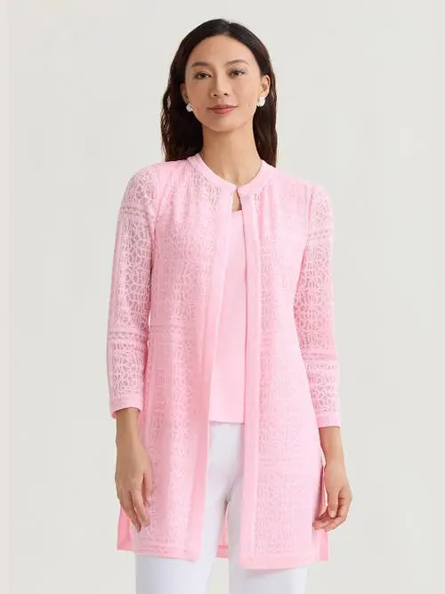 Misook Heritage Tonal Burnout Knit Jacket - Pink