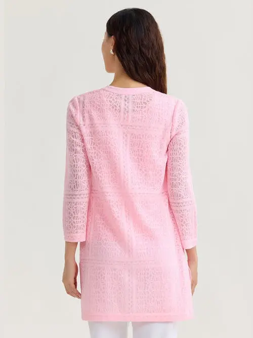 Misook Heritage Tonal Burnout Knit Jacket - Pink