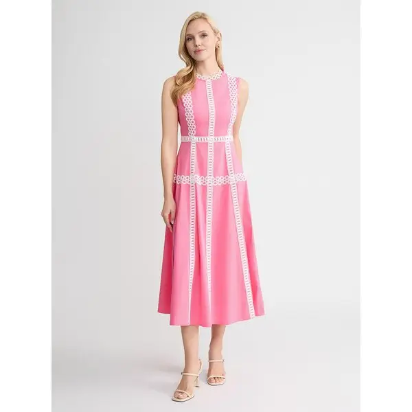 Misook Fit & Flare Cotton Eyelet Trim Maxi Dress - Pink