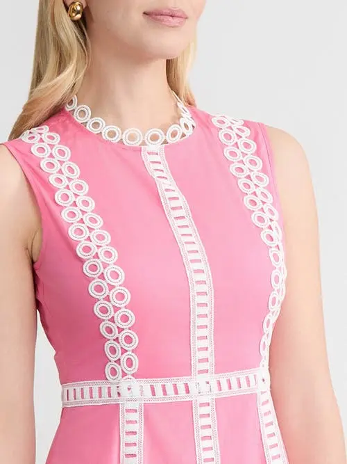 Misook Fit & Flare Cotton Eyelet Trim Maxi Dress - Pink