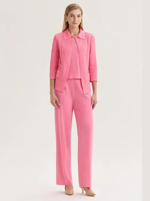 Misook Tailored Pointelle Knit Jacket - Pink