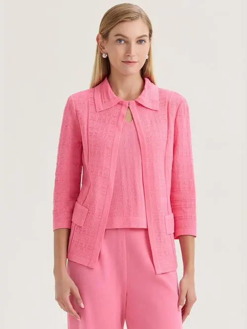 Misook Tailored Tonal Pointelle Knit Jacket