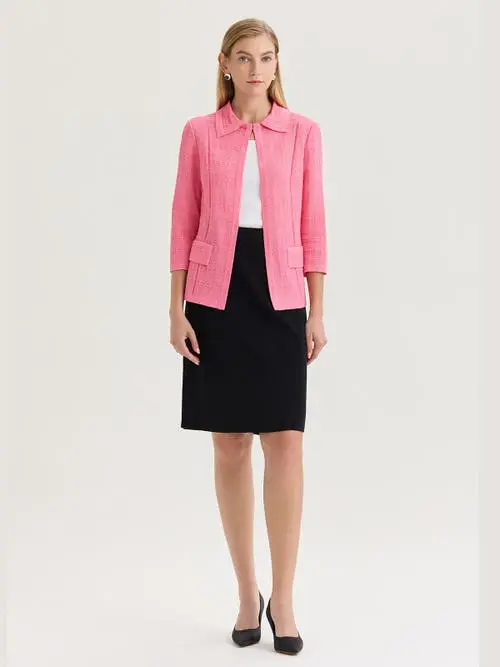 Misook Tailored Tonal Pointelle Knit Jacket
