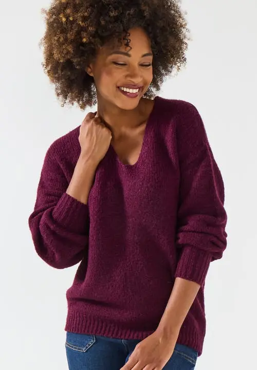JOE BROWNS V-neck Pullover Sweater With Dropped Shoulders And Blouson Sleeves