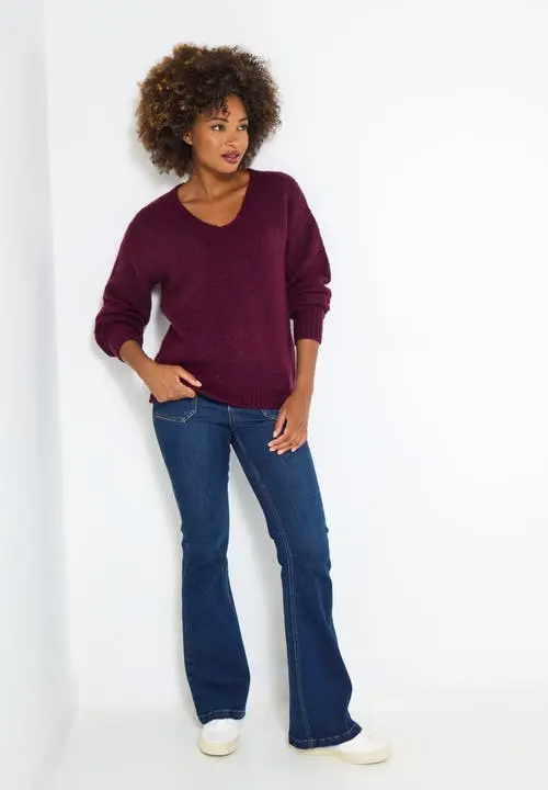 JOE BROWNS V-neck Pullover Sweater With Dropped Shoulders And Blouson Sleeves