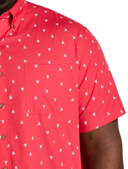 HARBOR BAY BY DXL Big & Tall Easy-care Geometric Sailboat Print Sport Shirt - Red