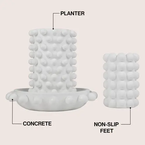 JONATHAN Y Petra Modern Minimalist Handmade Concrete Bubble Cylinder Vase Set With Decorative Tray
