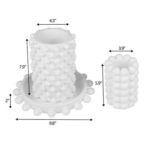 JONATHAN Y Petra Modern Minimalist Handmade Concrete Bubble Cylinder Vase Set With Decorative Tray