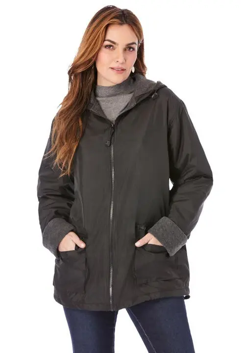 Roaman's Hooded Nylon Jacket - Black