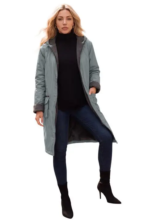 Roaman's Hooded Fleece-lined Nylon Jacket - Gunmetal