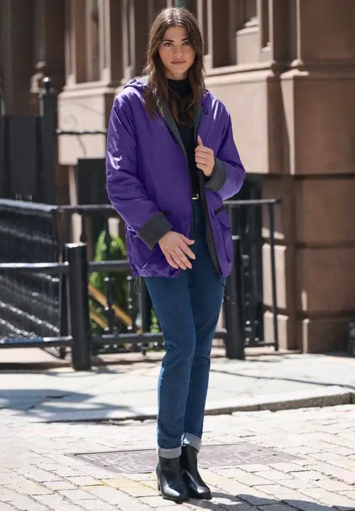 ROAMAN'S Hooded Fleece-lined Nylon Jacket - Midnight Violet